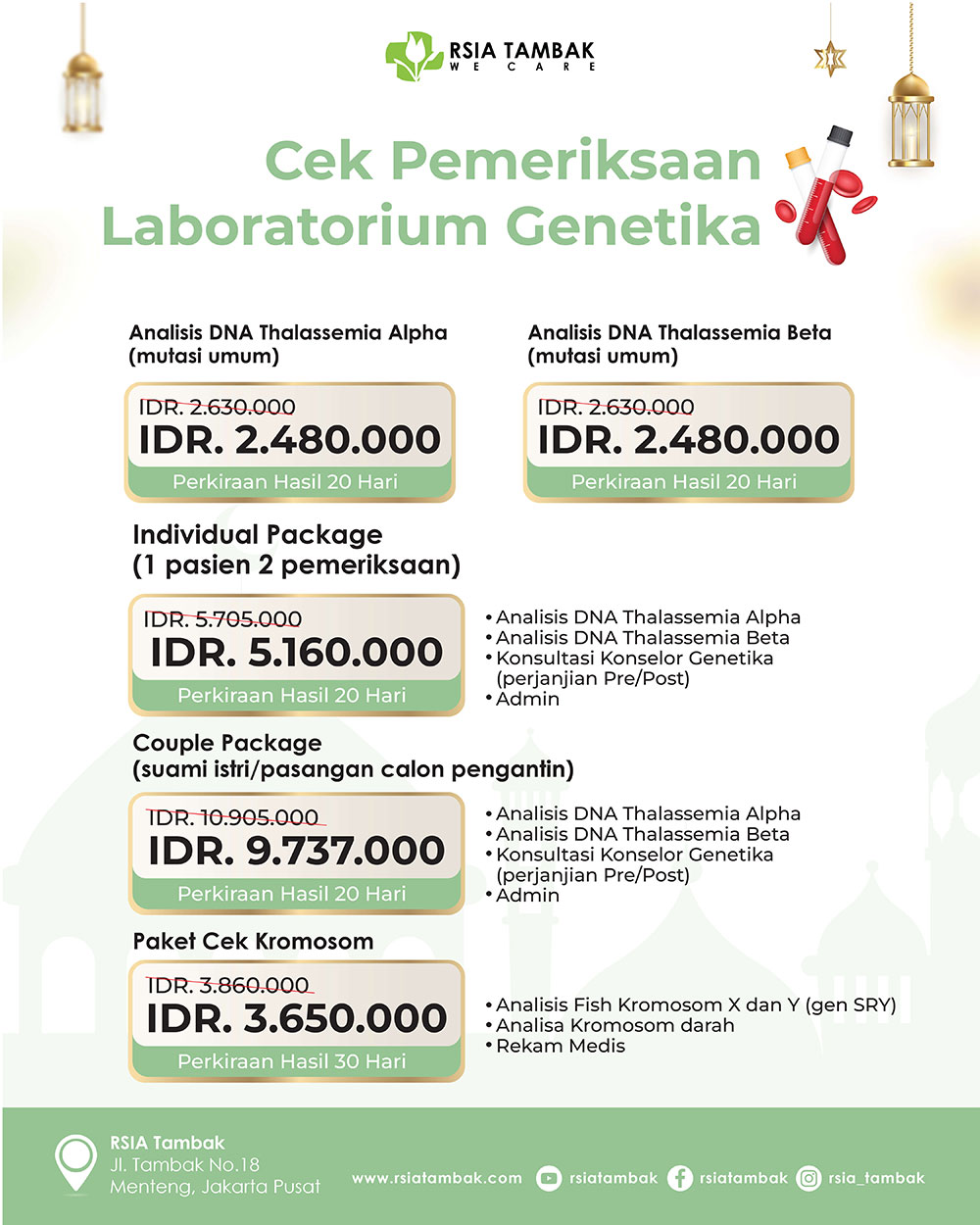 Paket Cek Pemeriksaan Laboratorium Genetika - RSIA Tambak